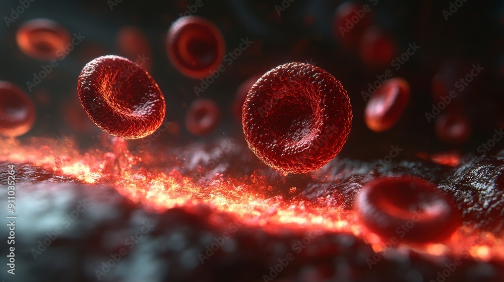An artistic representation of red blood cells within a body affected by ...