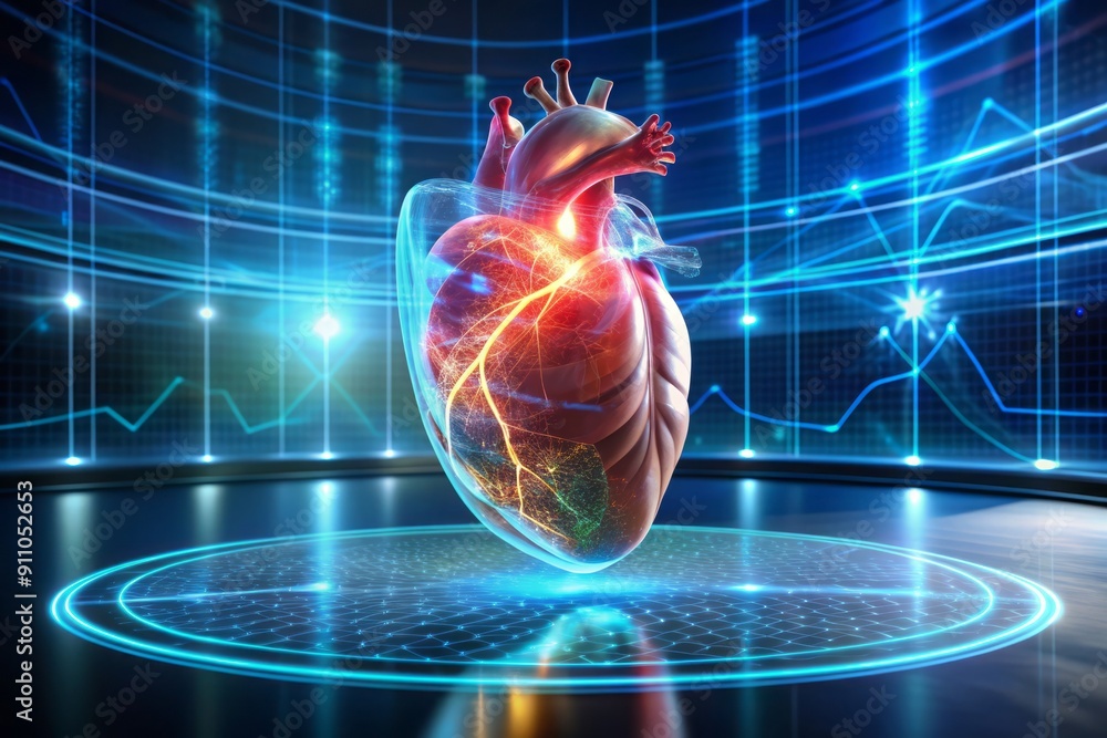 Cutting-edge medical visualization displays a holographic heart in real ...