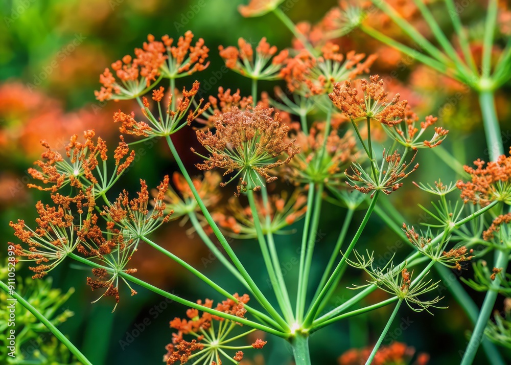 Close-up of diseased dill leaves with red discoloration, a symptom of ...