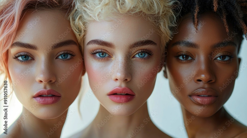 Foto de Three beautful fashion models of different races with natural ...