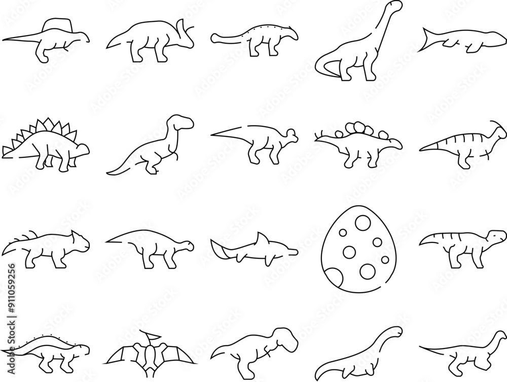 Dinosaur Wild Animal Collection Icons Set Vector. Spinosaurus And ...