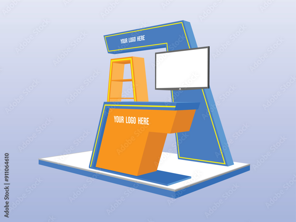3d illustration stand booth 3x2m with table receptionist rack display ...