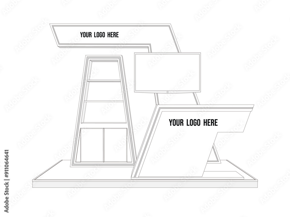 3d illustration stand booth 3x2m with table receptionist rack display ...