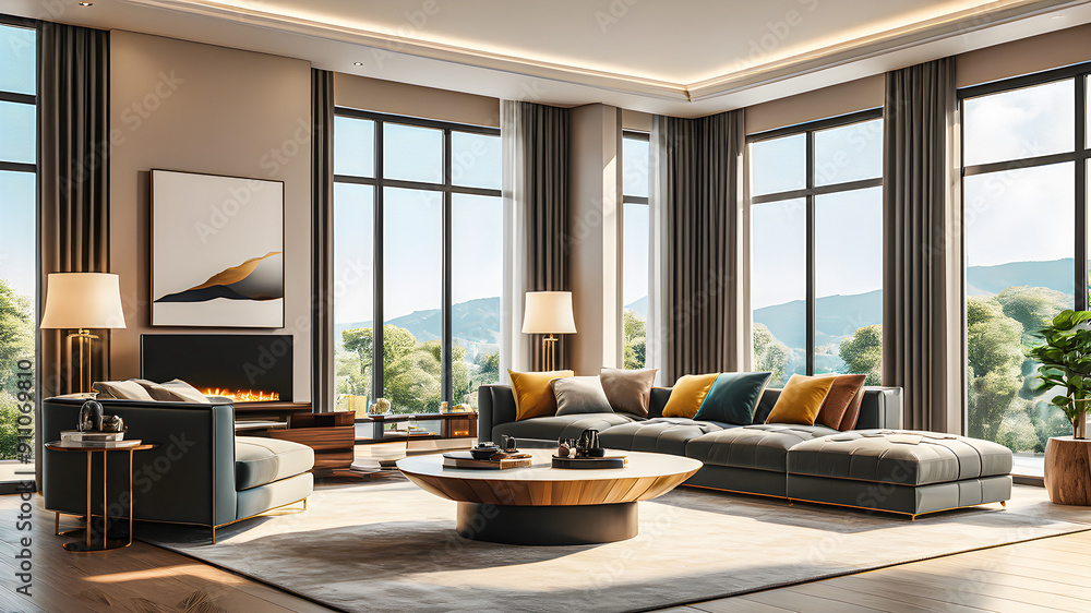 Luxurious bright modern living room and elegant architecture. Closeup ...