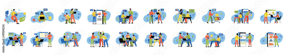 Bundle of colorful concepts with people scene in flat cartoon design ...