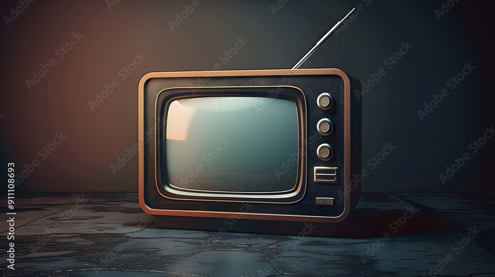 Retro-style black vintage television set with rounded corners and bulky ...