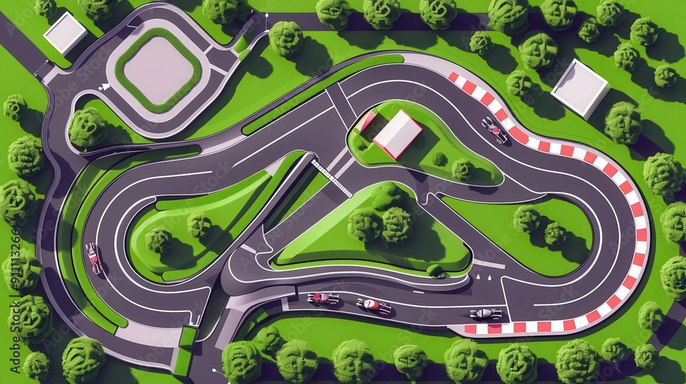 30 United States motorcycle race track flat design bird's-eye view ...