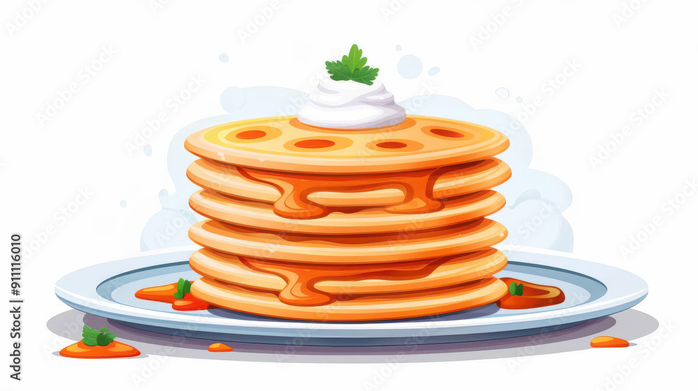 Stuffed roti flat design side view gourmet dish theme cartoon drawing ...