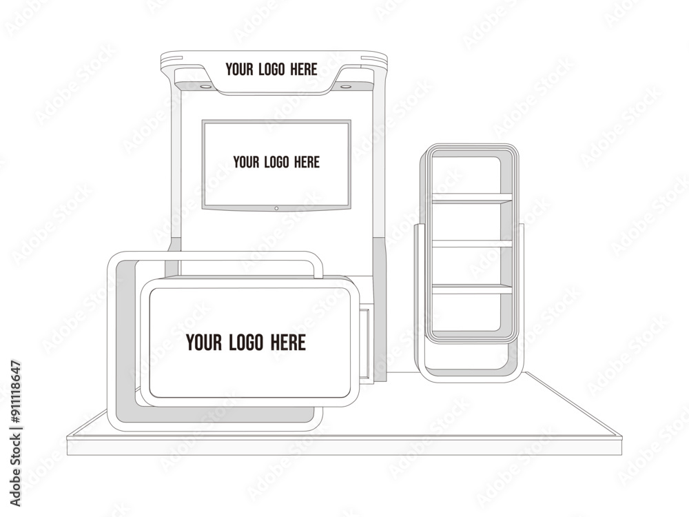 3d illustration stand booth 3x2m with table receptionist rack display ...