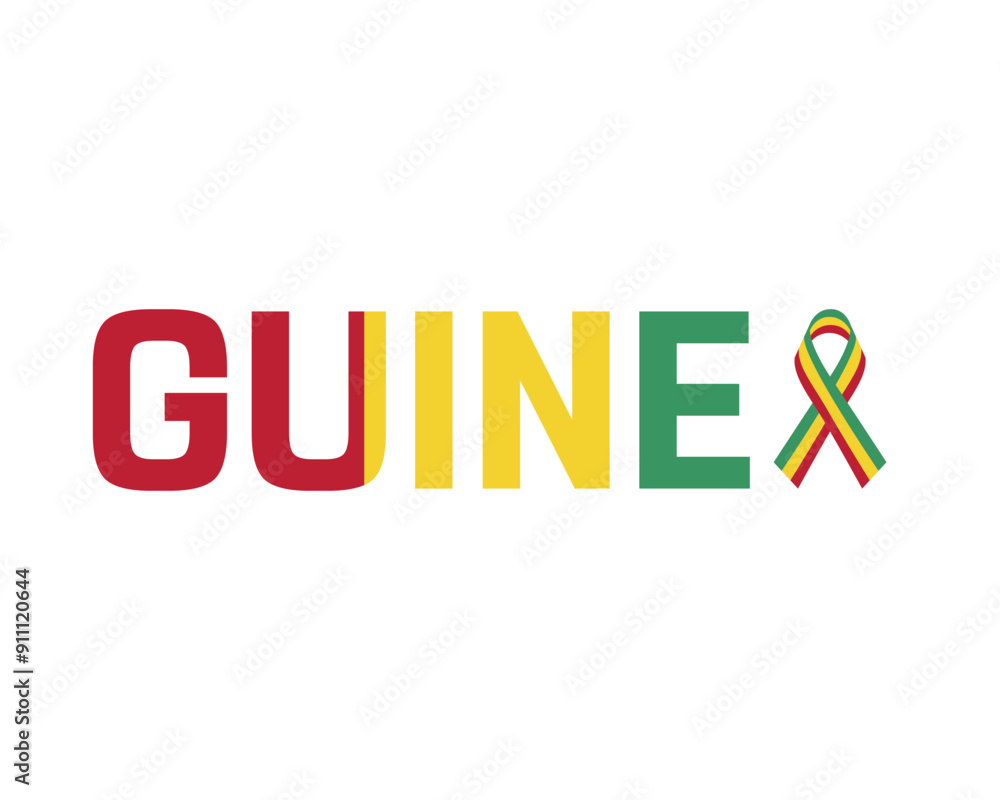 Guinea typography with ribbon flag of Guinea, Vector illustration of ...