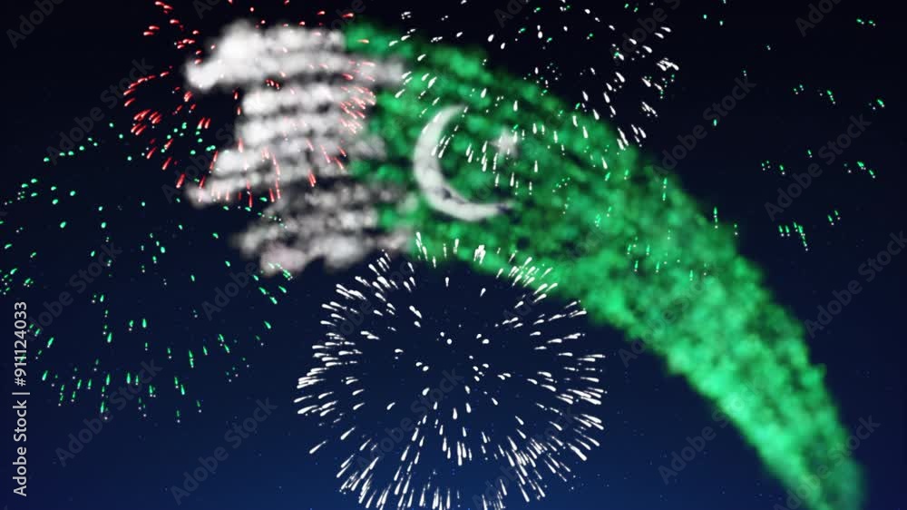 Animated holiday pakistan banner template. Fireworks pakistani flag on ...