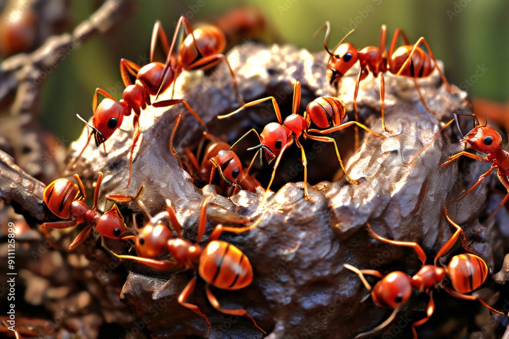 Red ants, anthill, ant eggs, queen ant, forest, dirt, road, grass ...