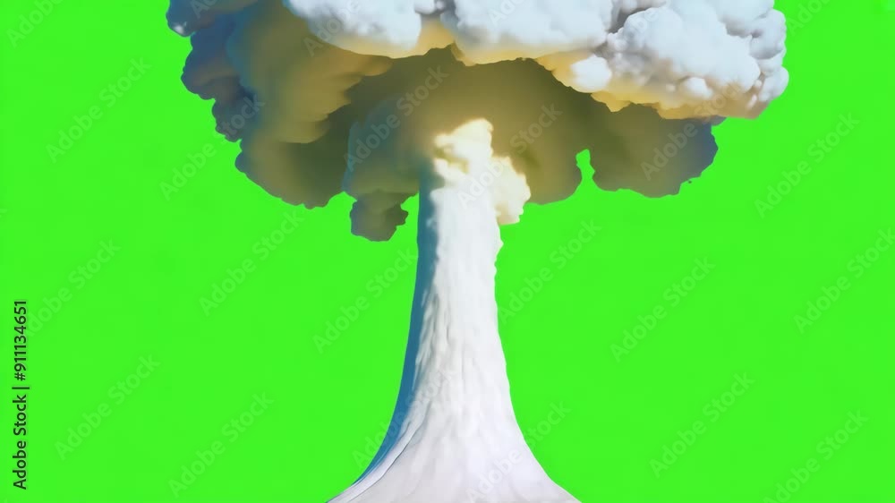 Motion animation of atomic bomb explosion on green screen background. Nuclear fire mushroom ...