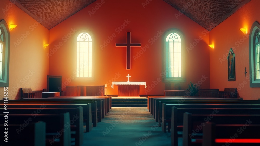 Inside the small chapel, the white walls create a calm and respectful ...