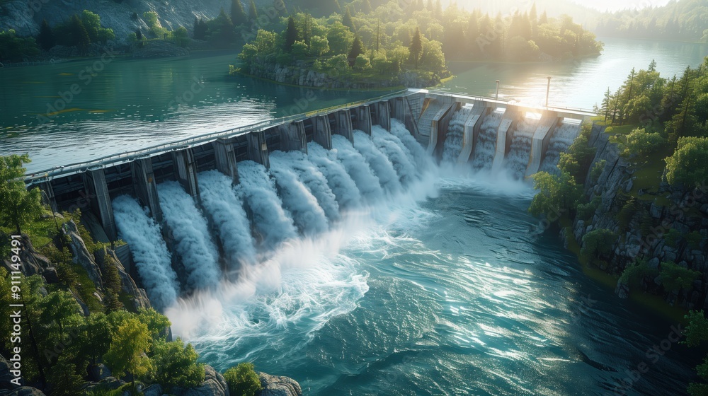 Powerful Water Flow at Hydroelectric Dam. Hydroelectric dam releasing a ...