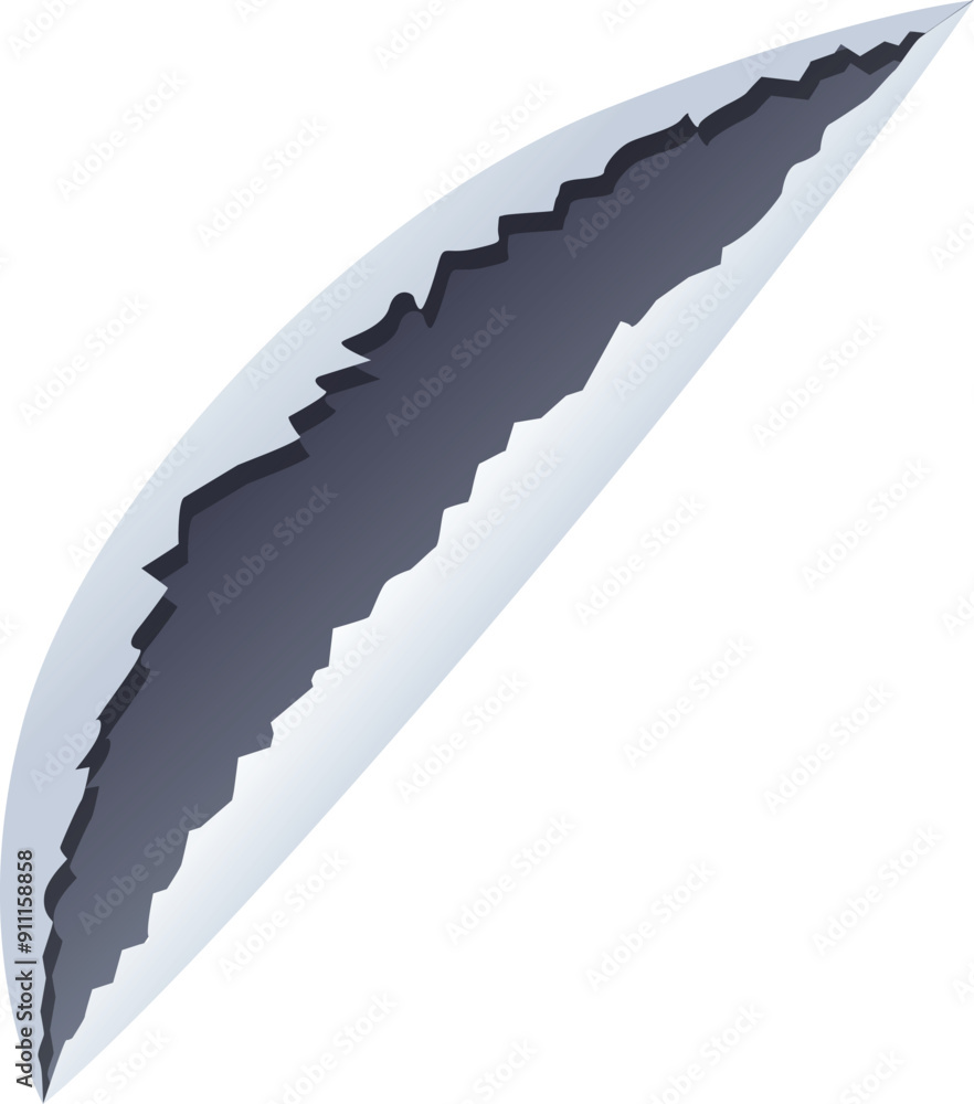 Jagged edged hole ripped through a white surface revealing a dark void ...