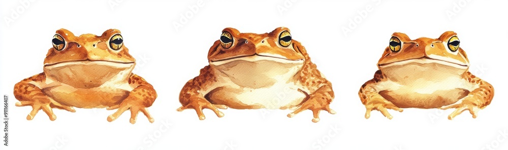 A watercolor illustration collection of common toads isolated on white ...