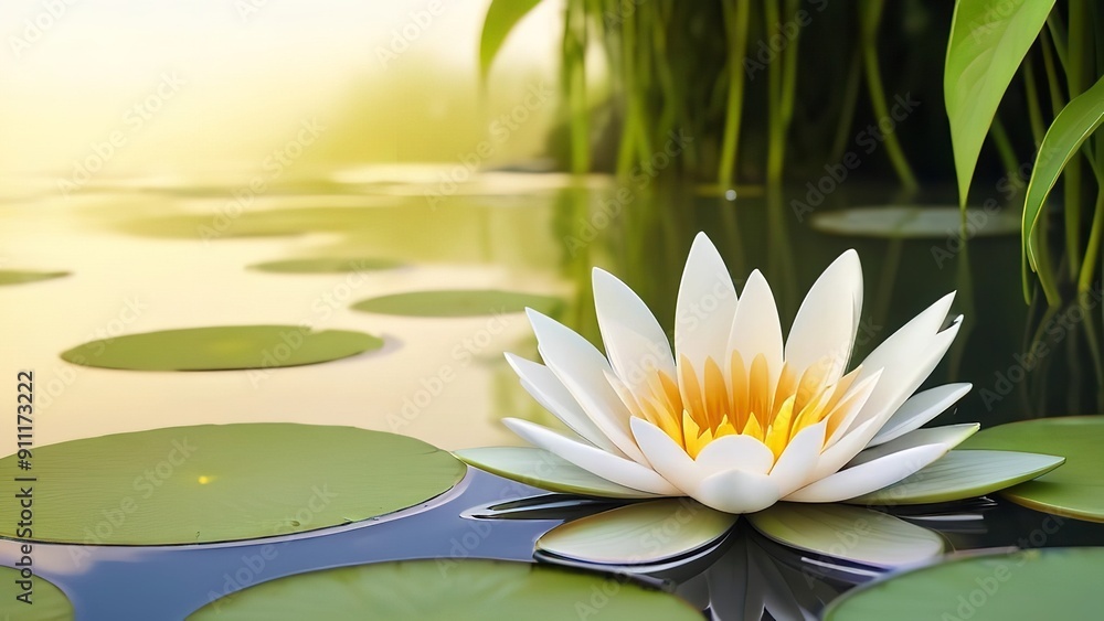 the water has lily pads floating on it's surface and is covered with ...