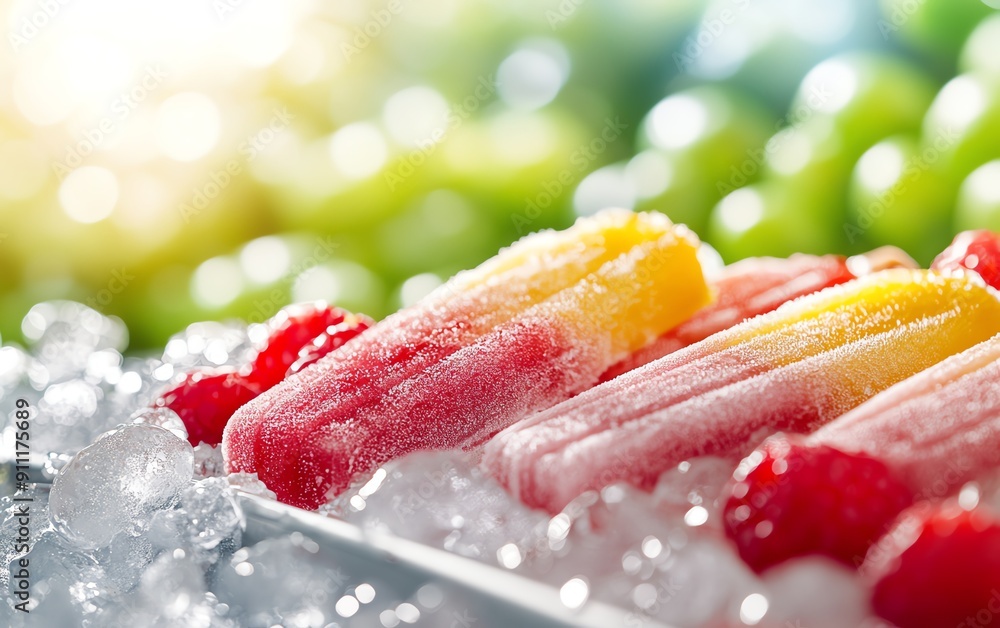 Mexican paletas fruit popsicles in assorted flavors, displayed on a bed ...
