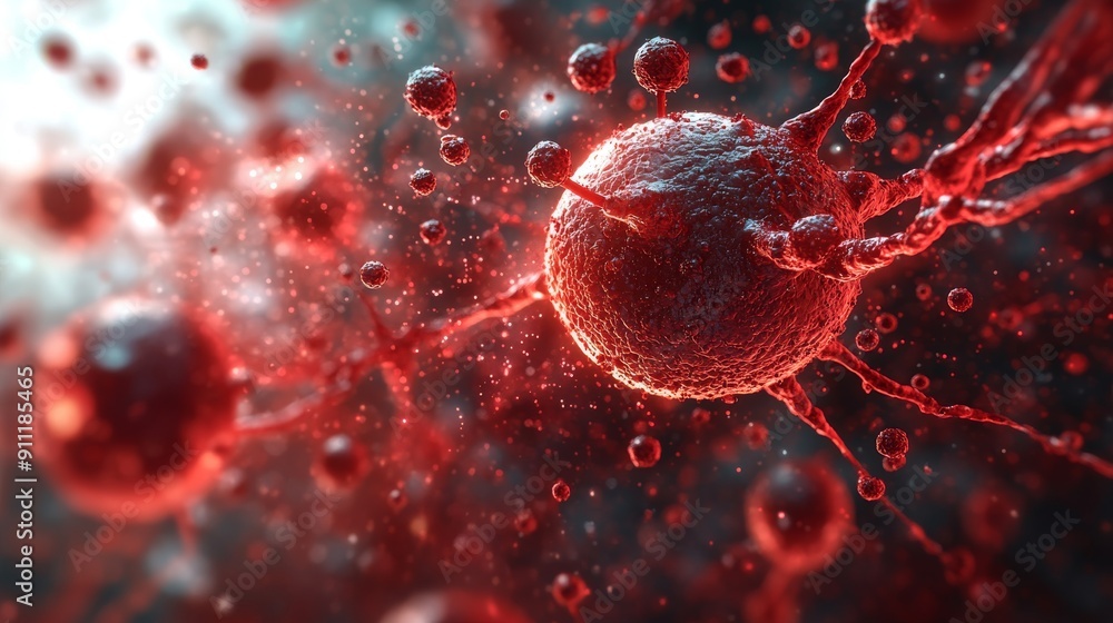 Ultra-close-up of iron particles absorbed by blood cells, lifelike ...