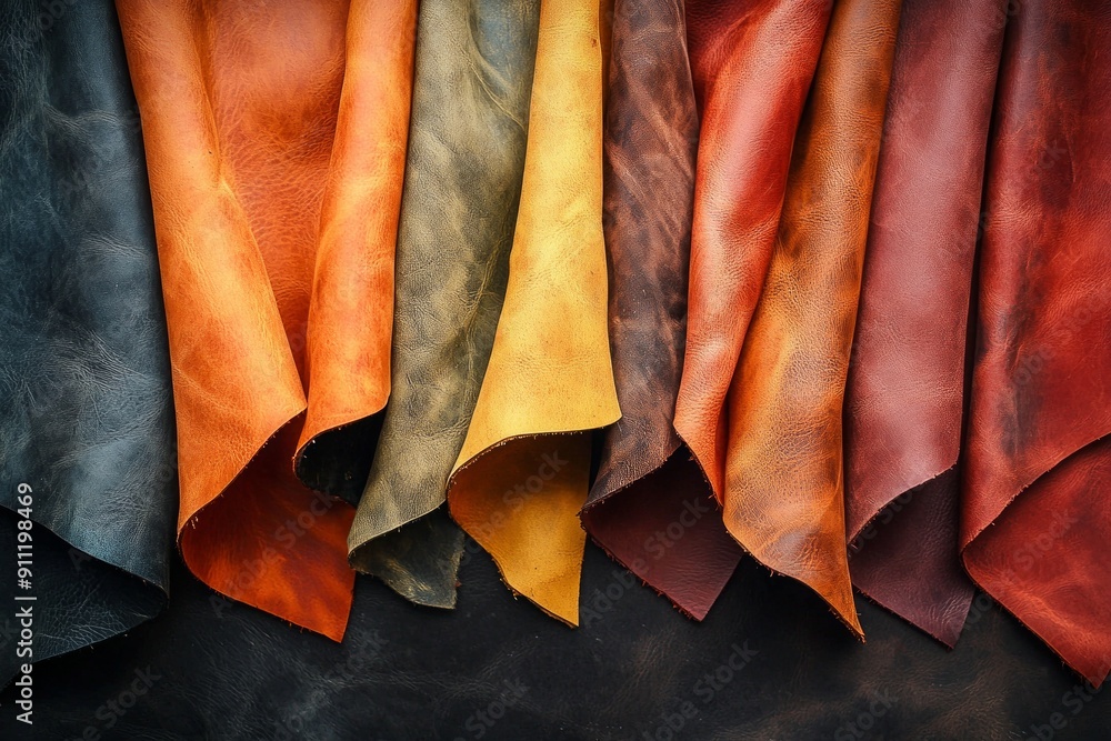 Leather dyed in various colors, transitioning smoothly from one shade ...