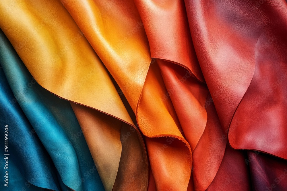 Leather dyed in various colors, transitioning smoothly from one shade ...