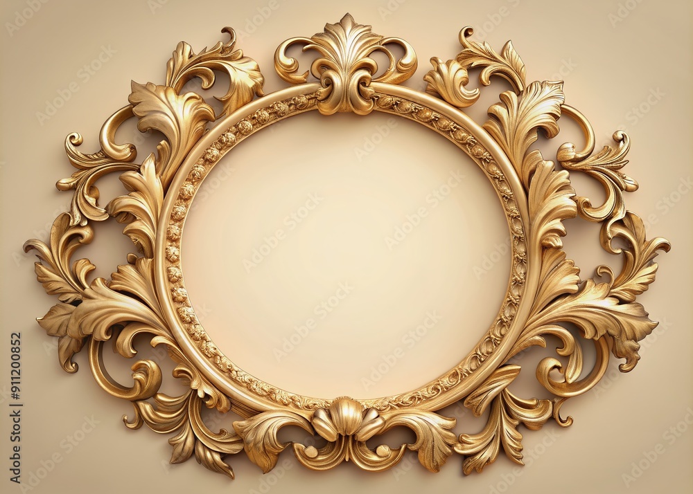 Ornate gold Baroque oval photo frame with intricate ornamental border ...