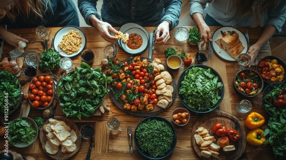 High-definition 8k image of a family gathered around a dinner table ...