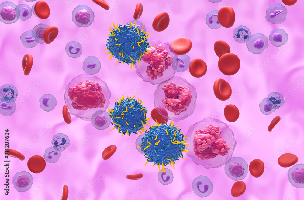 CAR T cell therapy in Acute Lymphocytic Leukemia (ALL) - isometric view ...