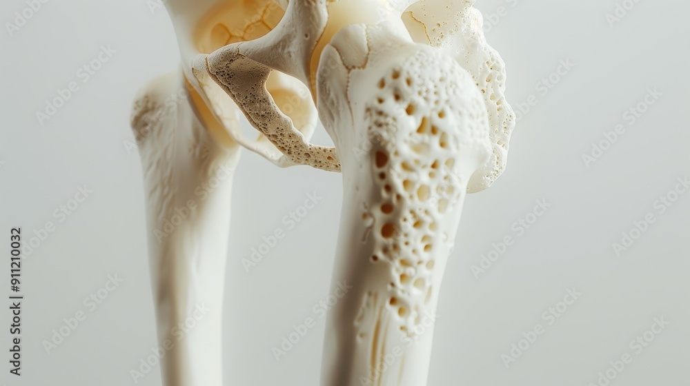 Anatomical model of a hip joint showing osteoporosis with deterioration of bone tissue Stock ...
