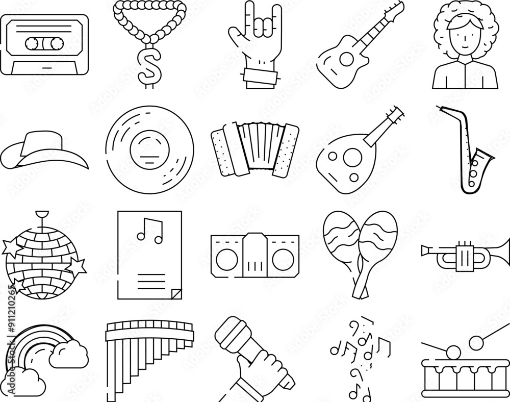 Music Genres Audio Performance Icons Set Vector. Classical And Country ...