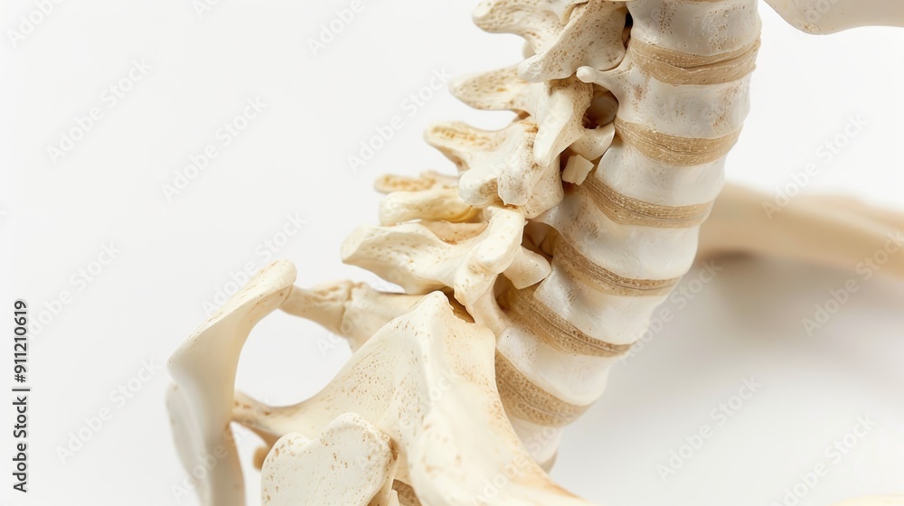 Artificial human lumbar spine showing vertebrae and sacrum isolated on ...