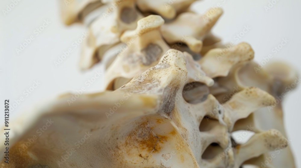 Anatomical model of human vertebrae with sacrum and lumbar spine on a ...