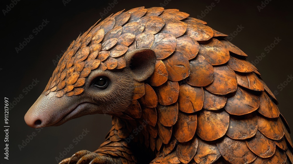 Detailed 3D visualization of pangolin scales, interlocking keratin ...