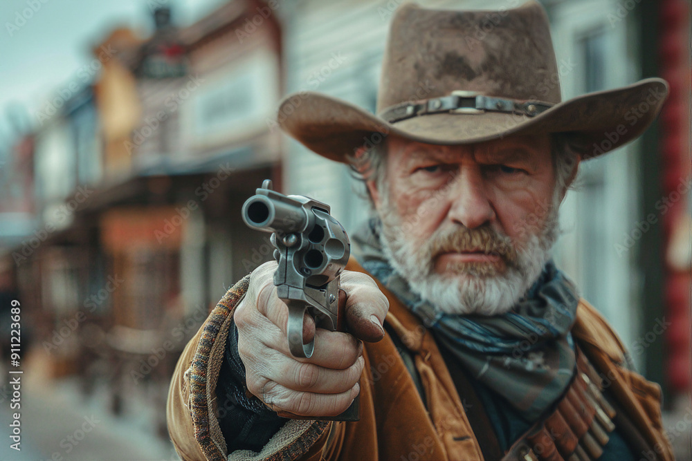 Dangerous cowboy western movie personage with gun and horse made with ...