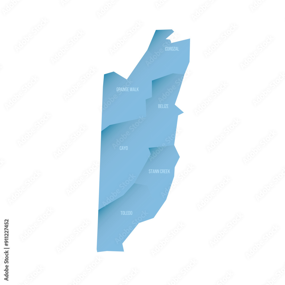 Belize political map of administrative divisions - districts. Shaded ...