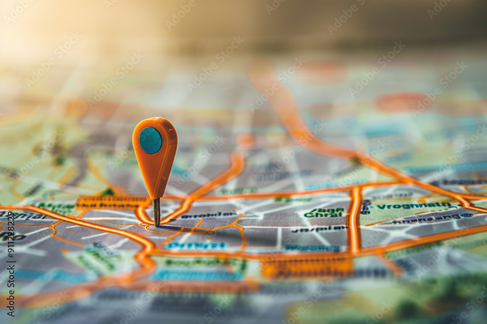 GPS navigator pointer on city map navigation logistics geography ...