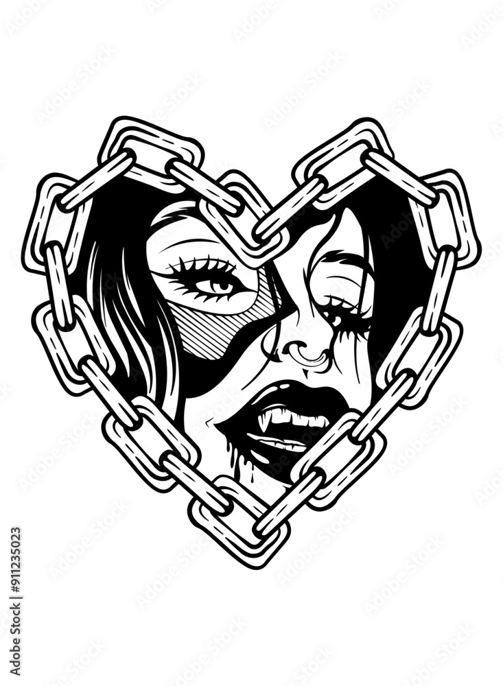 Girl Heart Chain | Heart Shaped | Girl Face | Vampire Woman | Chain ...