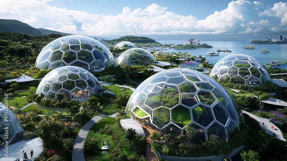 06081453 10 Under the protective embrace of a transparent dome, the bio-dome city thrives as a ...