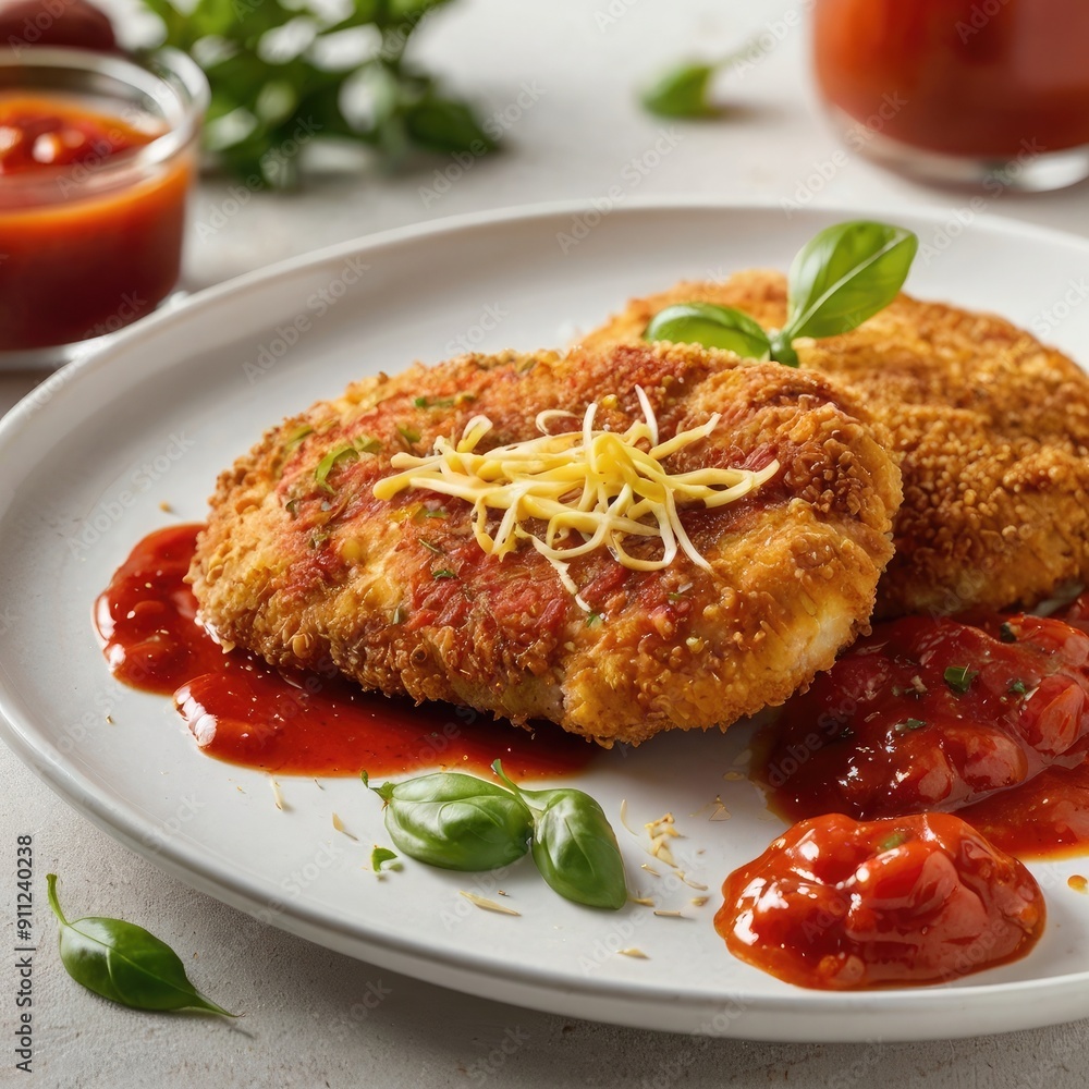 A delectable image set featuring two plates of breaded chicken cutlets ...