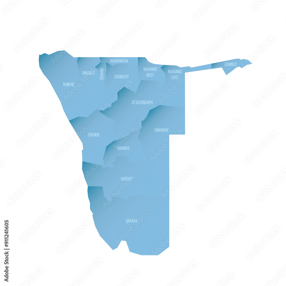 Namibia political map of administrative divisions - regions. Shaded ...