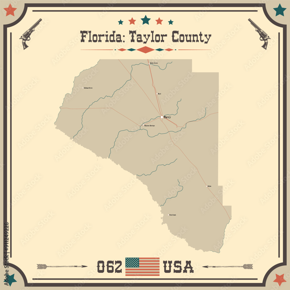 Large and accurate map of Taylor County, Florida, USA with vintage ...