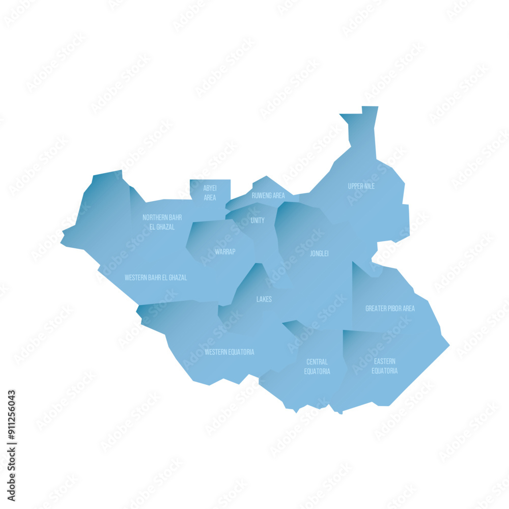 South Sudan political map of administrative divisions - states ...