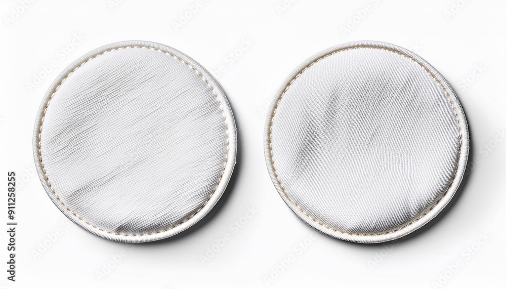 Blank white round embroidered patch mockup, top view, 3d. Empty cloth ...