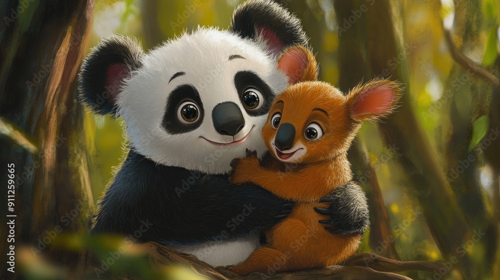 Big-eyed baby animal cartoons, with a panda, koala, and kangaroo joey ...