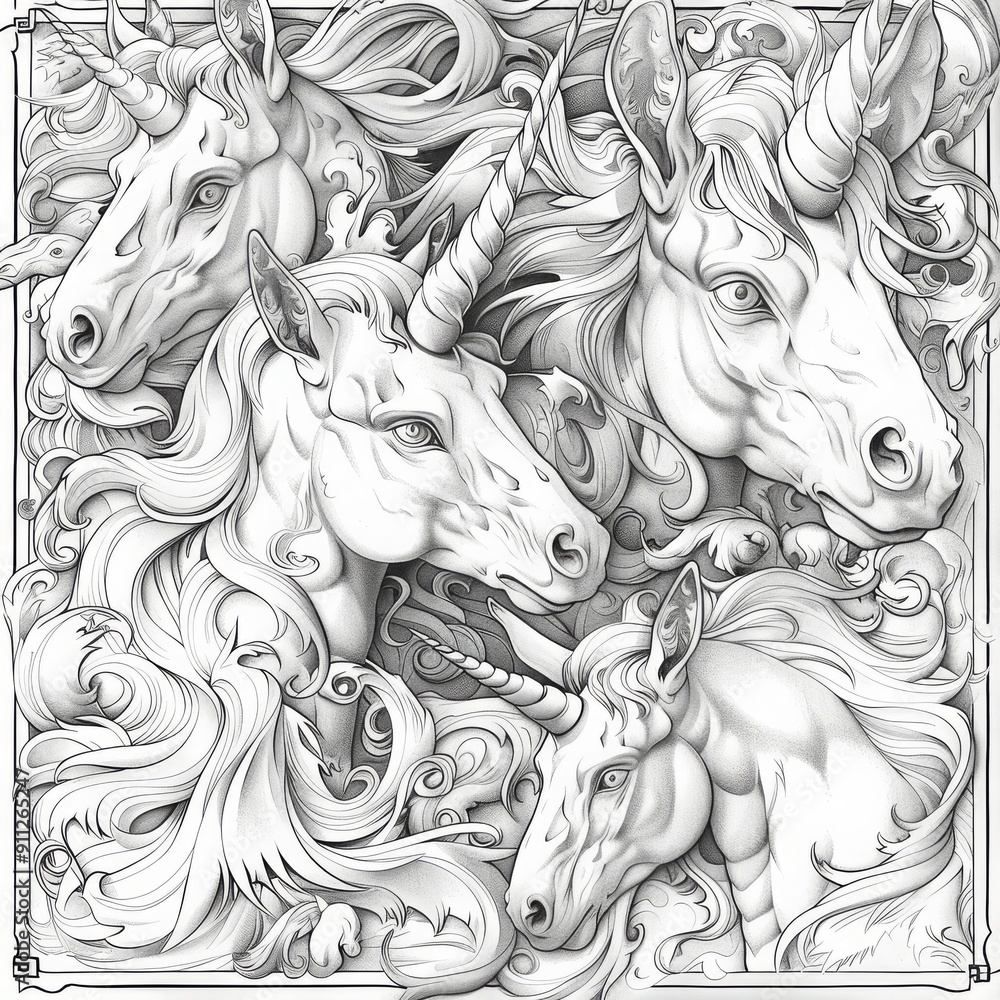 printable fantasy coloring page with dragons and unicorns , free ...