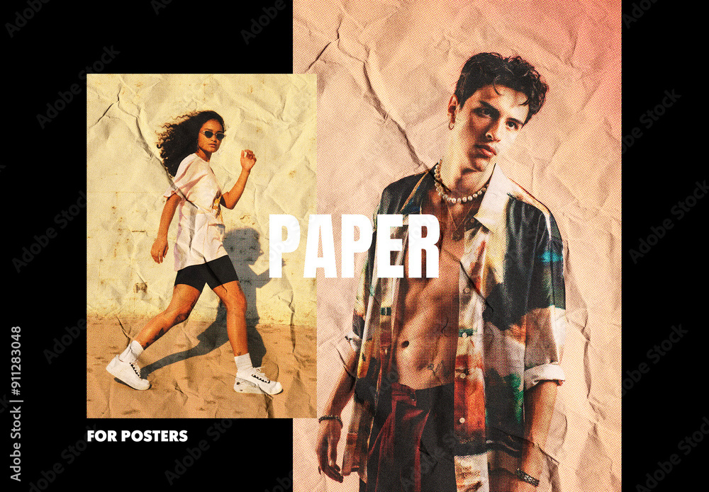 Crumpled Paper Poster Photo Effect Mockup Stock Template | Adobe Stock