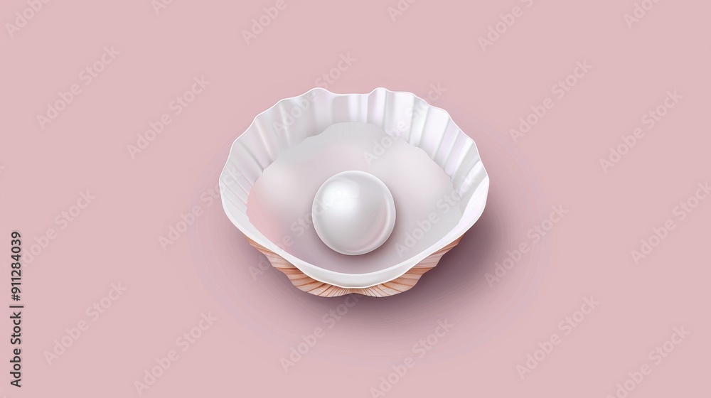 Basic and minimalist 2D vector illustration of a clam with a pearl ...