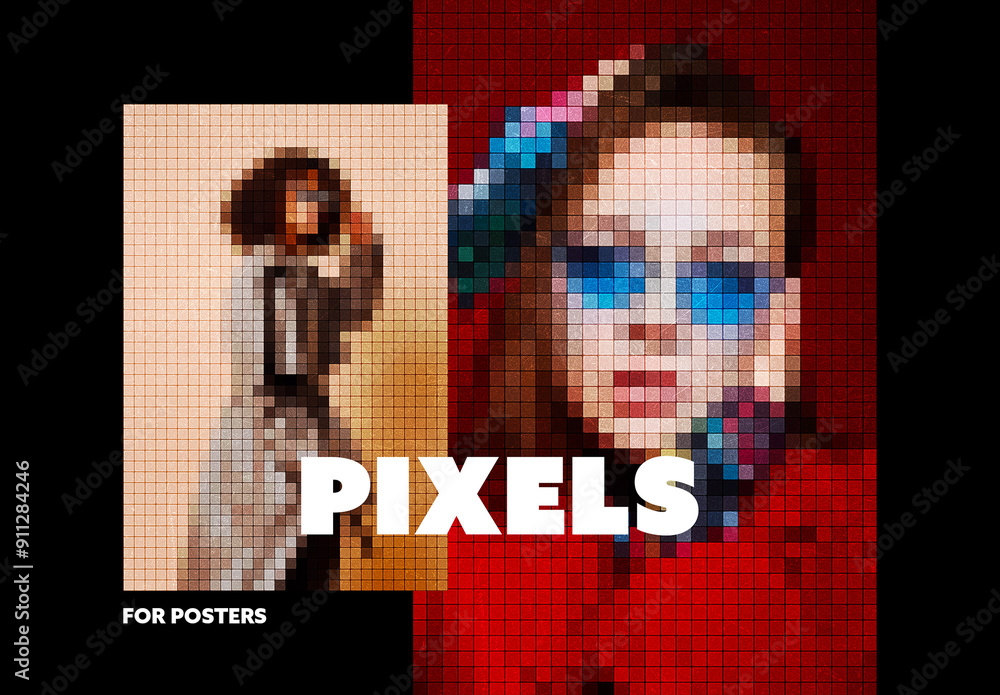 Pixel Screen Poster Photo Effect Mockup Stock Template | Adobe Stock