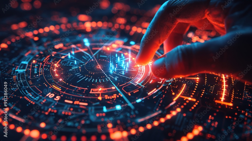 Futuristic time clock hand and clock face digital transformation ...